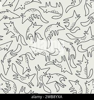 Cute wolf Seamless pattern. Cartoon Animals in forest background ...