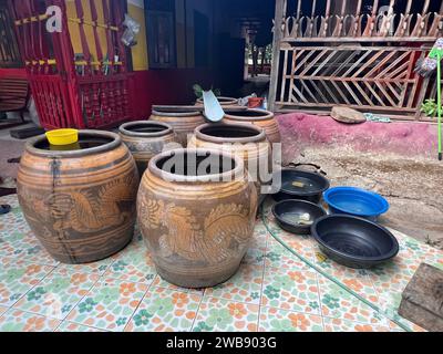 Ancient big jar , Drinking water tank, water supply, running water, tap ...
