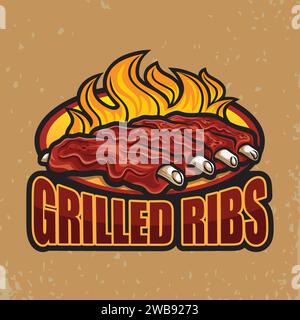 Grilled Ribs Logo Mascot Design Stock Vector Image & Art - Alamy