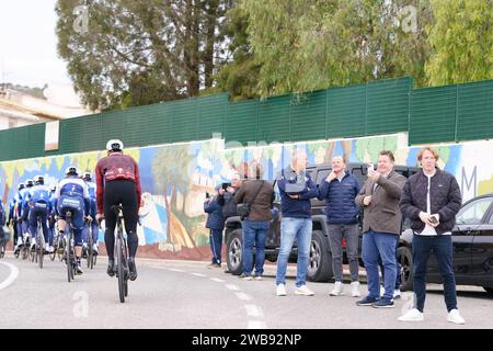 Soudal Quick-Step riders pictured during a training ride of the Soudal ...