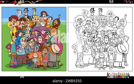 Cartoon illustrations of funny crowd of people comic characters group ...