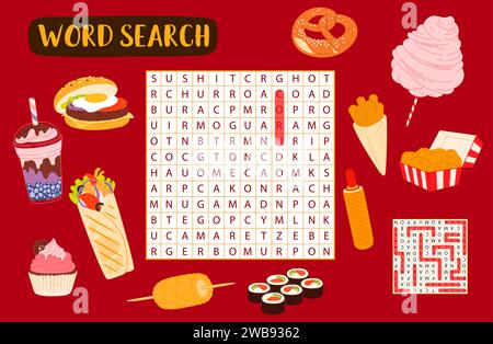 Word search game fast food word search puzzle worksheet for learning ...