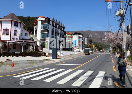 GEOJE, SOUTH KOREA - MARCH 31, 2023: Geoje Panorama Cable Car, tourist ...