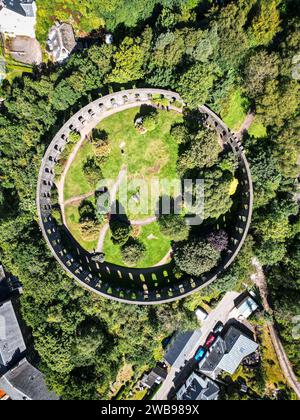An aerial drone photo of Mccaig's tower in Oban City, Scotland Stock ...