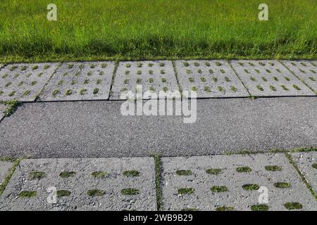 Perforated concrete slab road in rural area of Beskid Slaski (Silesian ...