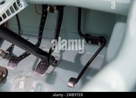 Mk1 Mini classic car set up for drag racing, on the strip at Santa Pod ...