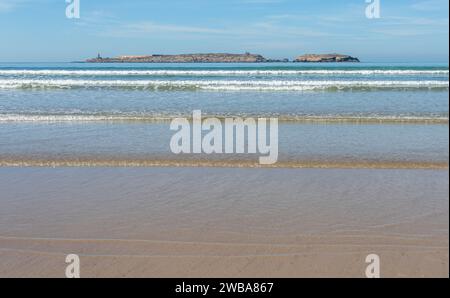 Panoramic view of Ile De Mogador from the beach in Essaouira, Morocco ...