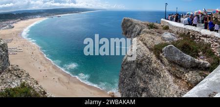 View of Nazare with the overhanging cliff edge at the sitio section of ...