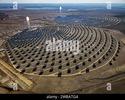 Aerial view of the Solar Power Towers in Seville. Spain's stunning ...