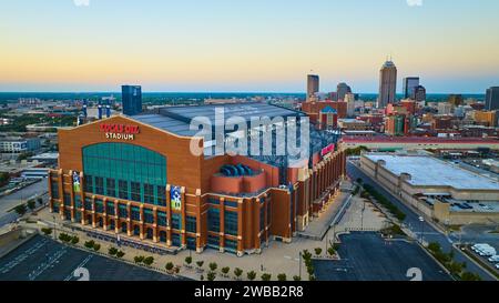 Aerial Detail of Lucas Oil Stadium Name and Indianapolis Skyline Stock ...