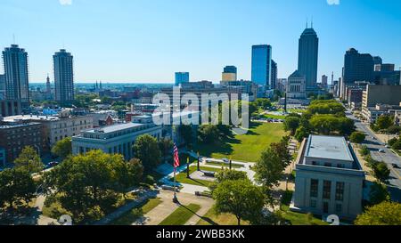Aerial View of Indianapolis Skyline with Historic Cathedral and Park ...