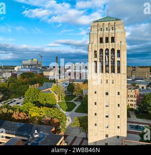 Aerial View of Burton Memorial Tower and University of Michigan Campus ...