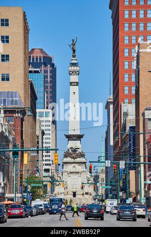 Vibrant Indianapolis Street with Monument and Traffic Lights Stock ...