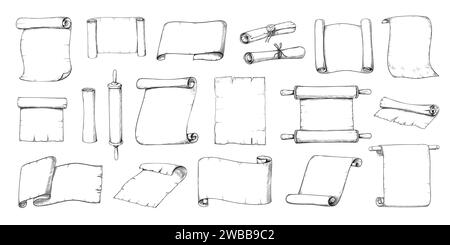 Scroll paper sketch. Vintage notepaper, old manuscript engraving and ...