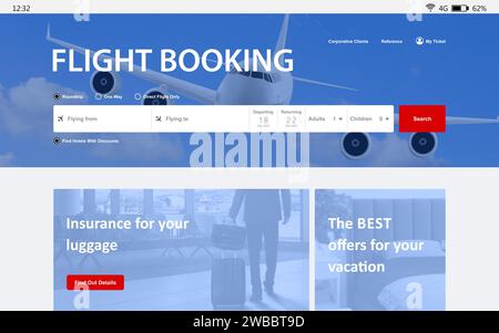 Online flight booking website interface with information Stock Photo ...