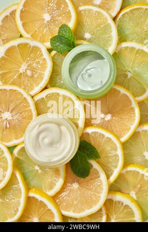 herbal cosmetic cream and mint leaves in petri dish, natural cosmetics ...