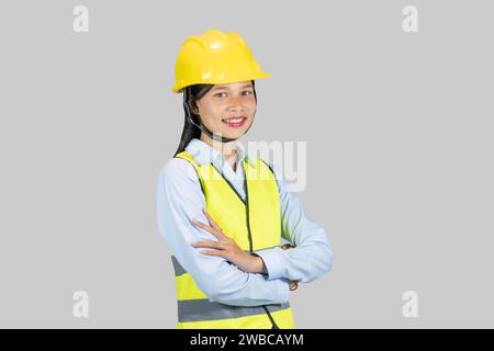 Female Indian Nepali Asian Construction Worker and Engineer giving ...