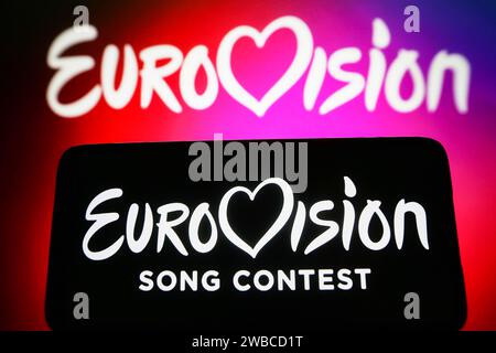 In this photo illustration, the Eurovision Song Contest 2024 logo seen ...