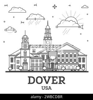 Outline Dover Delaware City Skyline with Historic Buildings Isolated on ...