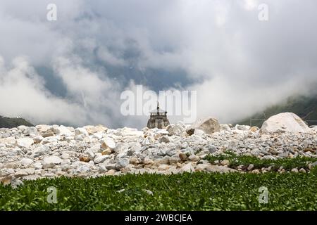 Kedarnath temple view in the scenario of disaster. Kedarnath temple is ...