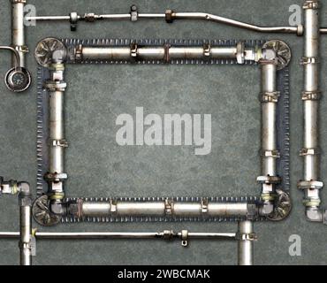 Vintage steampunk decoration with pipe frame. Retro pipelines and pipe ...