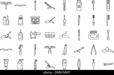 Eyebrow correction icons set outline vector. Brow brush Stock Vector ...