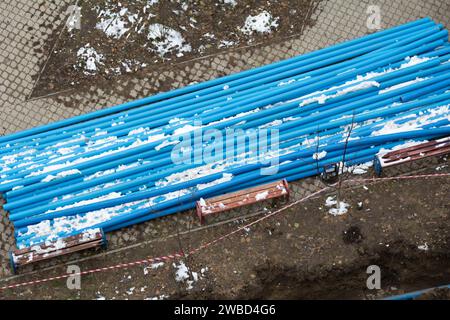 Blue Plumbing pipes. Plastic polypropylene pipe. Sanitary, sewer ...