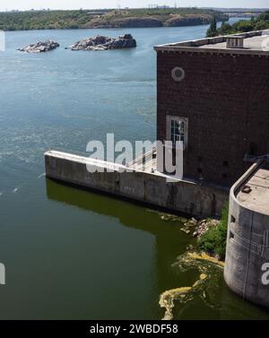 Dnipro hydroelectric dam and turbine generator hall Stock Photo - Alamy