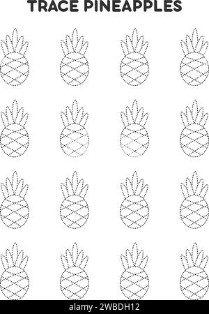 Vector dot-to-dot and color activity with pineapple. Summer connect the ...