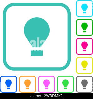 Air balloon vivid colored flat icons in curved borders on white ...