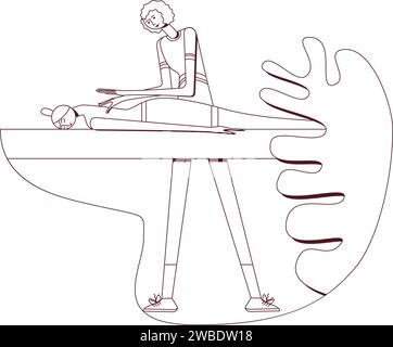 Sketch of traditional wellness back and neck massage with professional ...