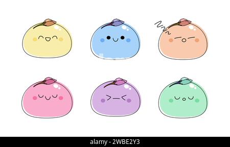 Sakura Mochi cute characters set vector illustration Stock Vector Image ...