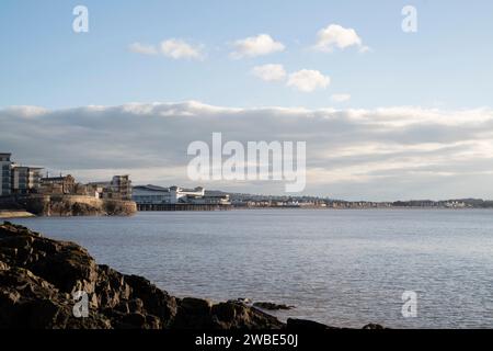 General view of the beach at Weston-Super-Mare with the Winter Gardens ...