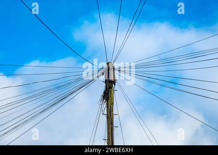 Telegraph pole with telephone wires, Ribchester, Lancashire, UK Stock ...