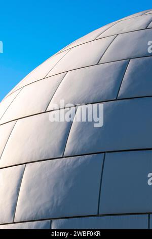 Detail of the spherical building of the Madrid Planetarium in Spain ...