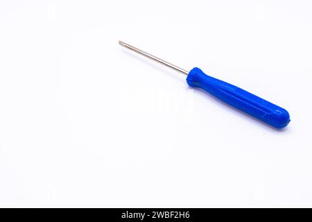 Blue flathead screwdriver on white background Stock Photo - Alamy