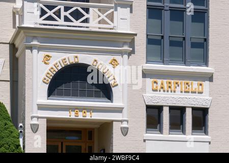 Pomeroy, WA, USA - May 22, 2023; Statue of Lady Justice atop Garfield ...