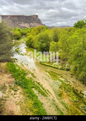 The Gavilan in Ures, Sonora Mexico. Aerial view of the river and ejido ...