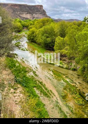 The Gavilan in Ures, Sonora Mexico. Aerial view of the river and ejido ...