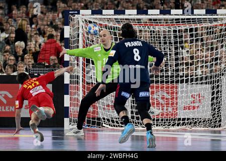 North Macedonia's Marko Mitev tries to score during the second round ...