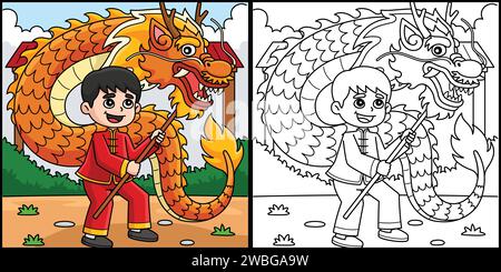 Year of the Dragon Dragon Dance Kids Coloring Page Stock Vector Image ...