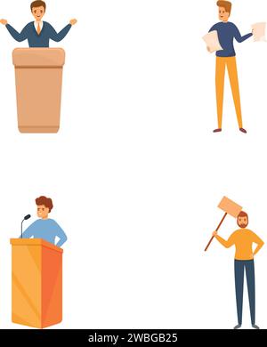 Agitation icons set cartoon vector. Loud talking and agitating people ...