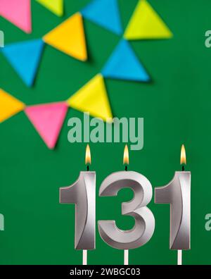 Birthday candle number 131 - Vertical anniversary card with green ...