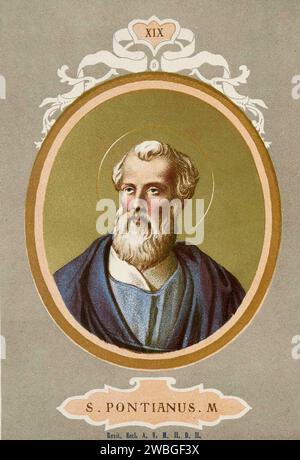 An 1879 engraving of Pope Pontian who was pontiff from AD230 to AD235 ...