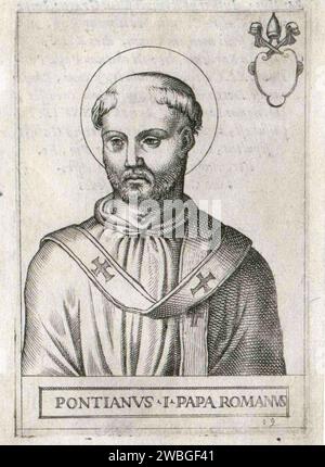 An 17th Century engraving of Pope Pontian who was pontiff from AD230 to ...