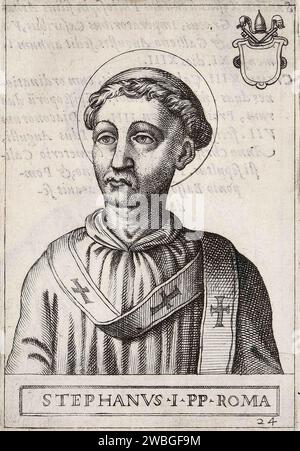 An 1580 engraving of Pope Stephen I who was pontiff from AD254-AD257 ...