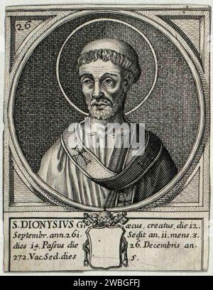 An 16th century engraving of Pope Dionsius who was pontiff from AD259 ...