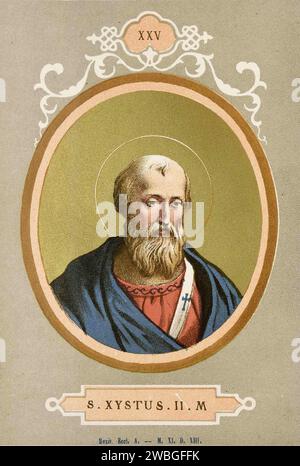 An 1879 engraving of Pope Sixtus II, who was was pontiff from AD257 to ...