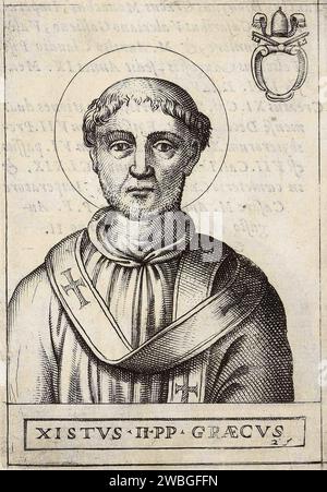 A 1580 engraving of Pope Sixtus II, who was was pontiff from AD257 to ...
