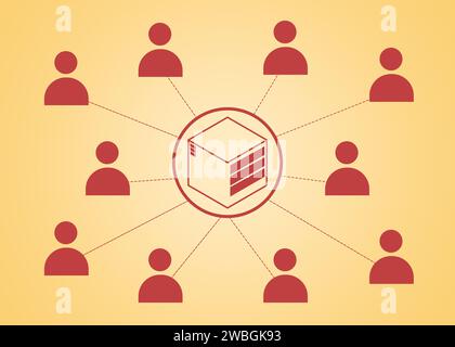 Human icons connected with server on light blue background ...